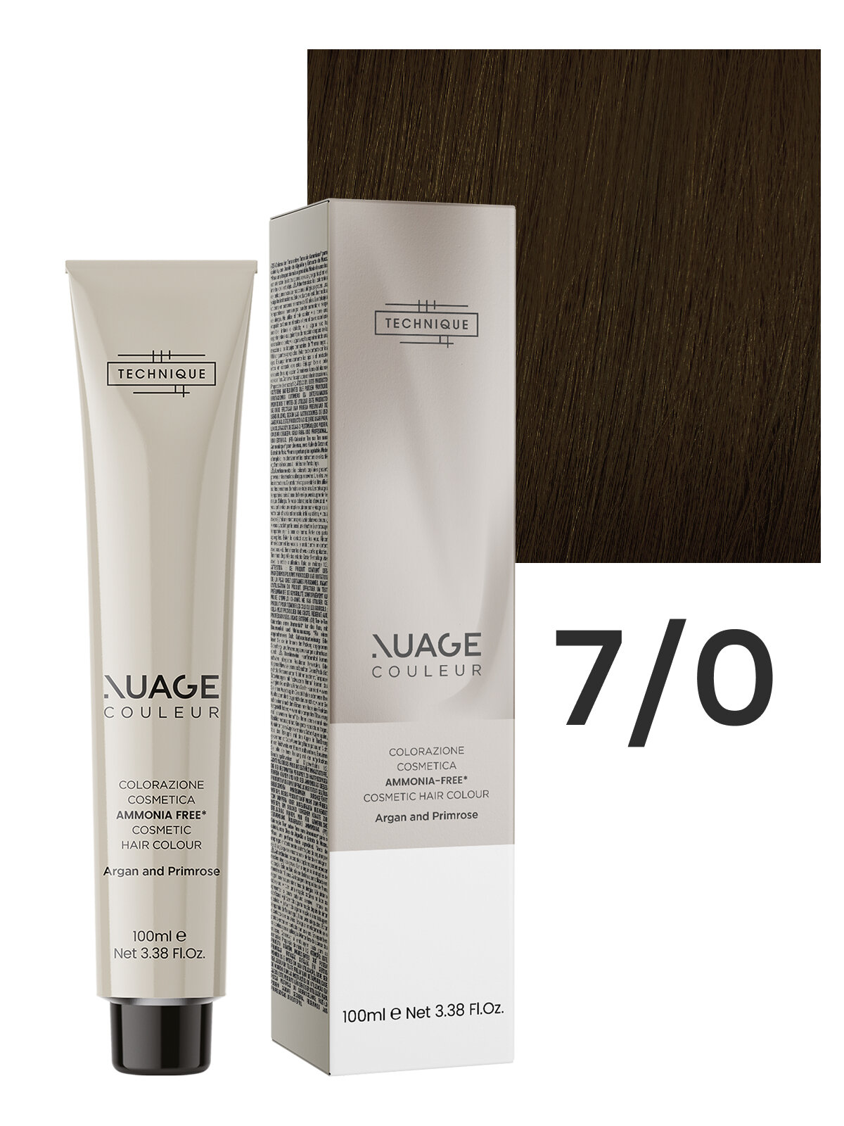 Крем - краска для волос профессиональная без аммиака Technique Nuage Ammonia Free Hair Color Cream 7.0 Русый Интенсивный, 100 мл