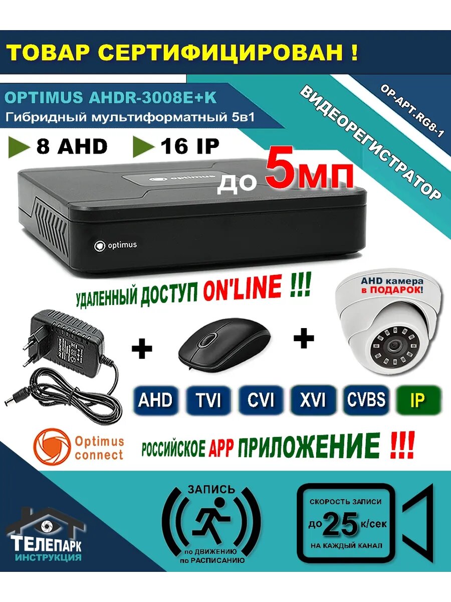Видеорегистратор OP-ARTRG81 гибридный AHD, цифровой IP