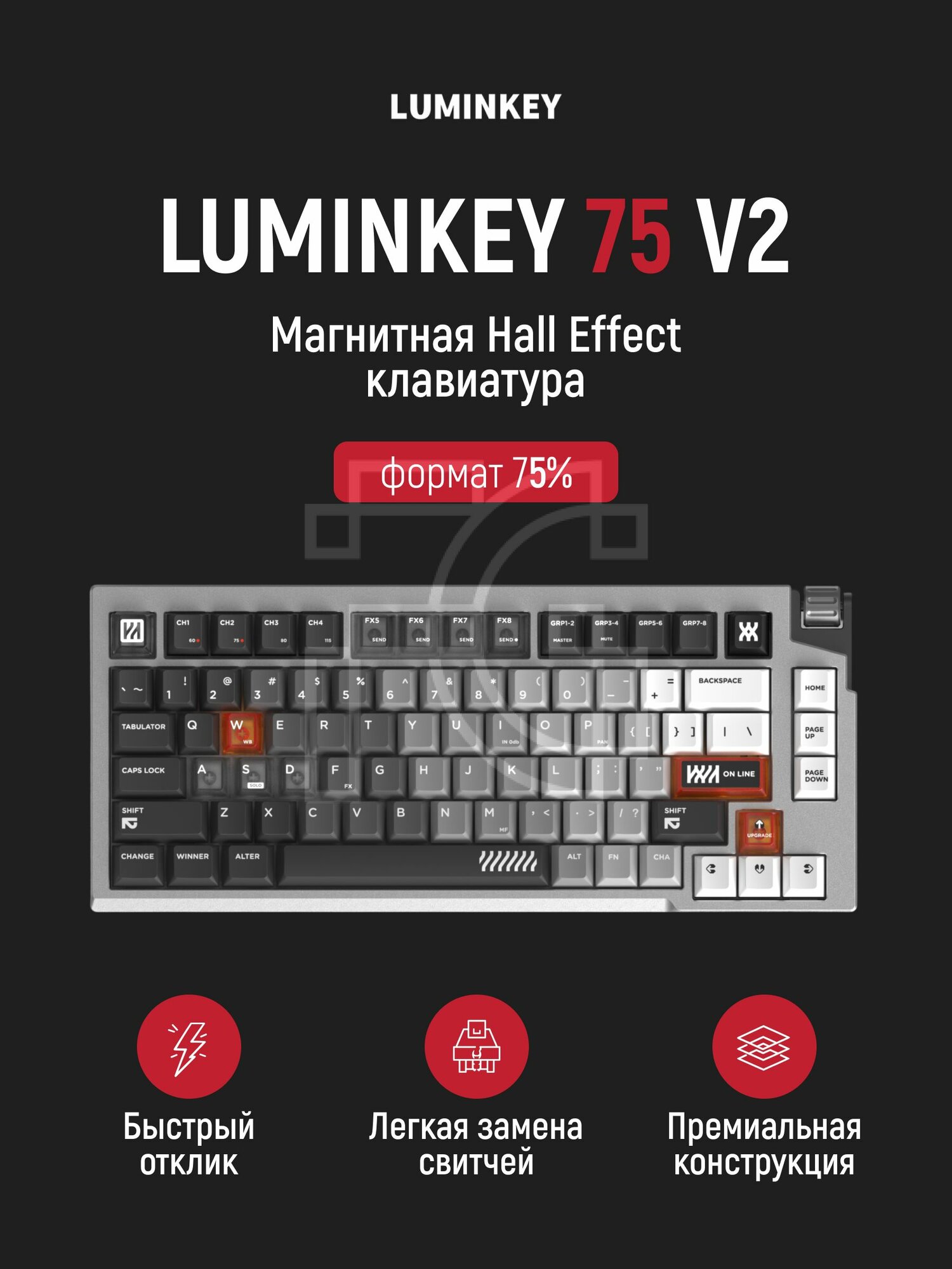 Магнитная клавиатура LUMINKEY LK75 V2 HE 75% Hall Effect Magnetic Gaming Keyboard Aurora Silver / английская раскладка
