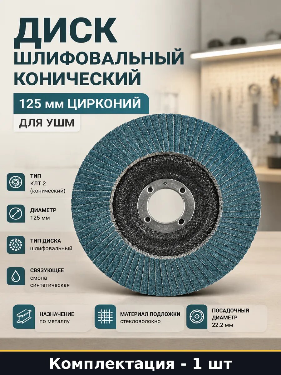 Диск шлифовальный конический 125 мм цирконий для УШМ