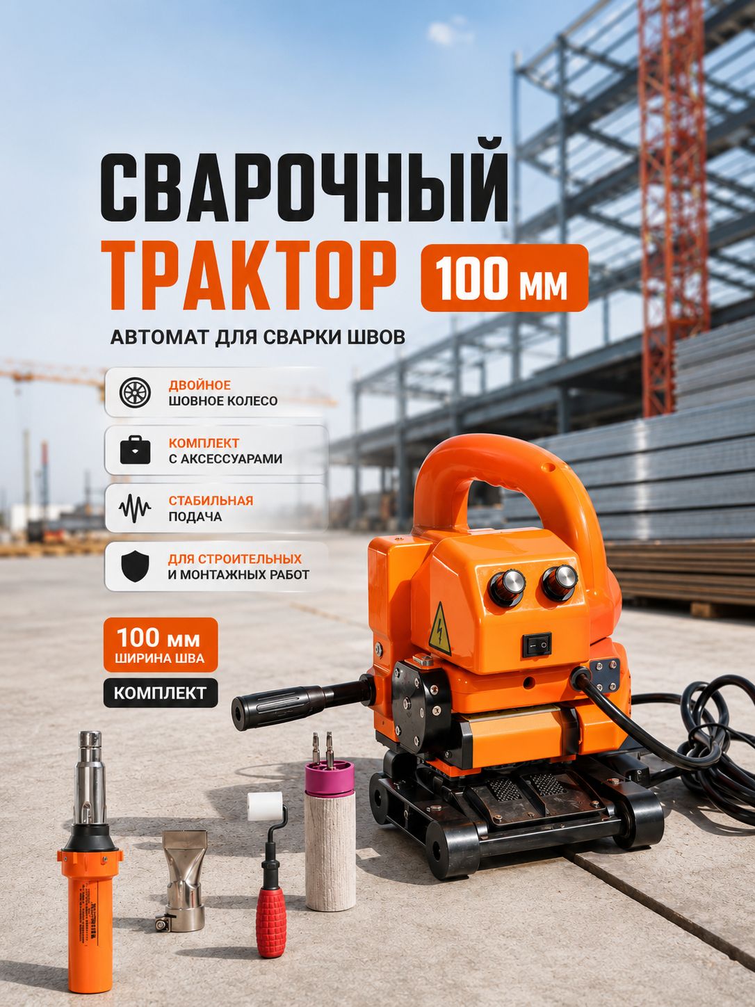 Профессиональный сварочный аппарат для геомембран 10 см с двойным роликом и комплектом инструментов для строительных и монтажных работ
