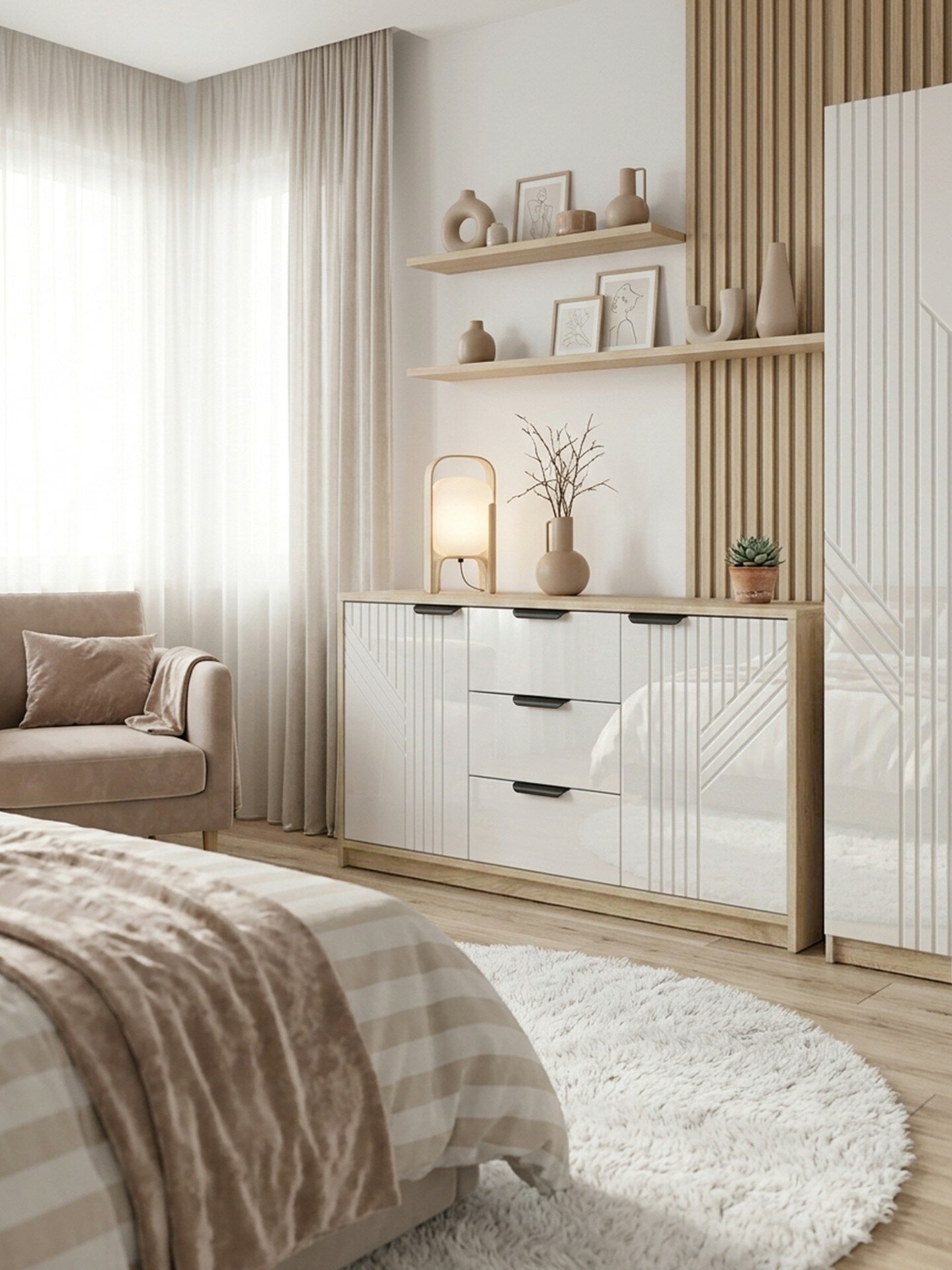 Комод Стрим 02 МДФ (Белый глянец / Дуб Сонома Светлый) FM 150x50x87 см, , распашной арт-мебель