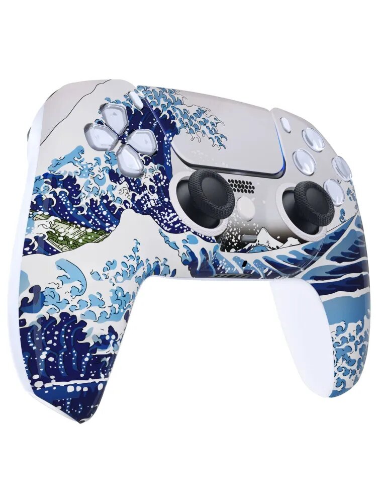 EXtremeRate LUNA Front Shell Touchpad для PS5 Controller BDM-010/020/030/040/050/060, лицевая панель The Great Wave, сменный корпус для кастомизации и защиты геймпада