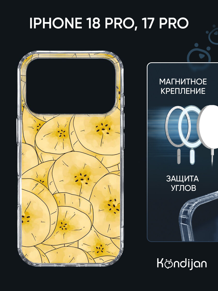 Чехол на iPhone 18 Pro, 17 Pro с функцией magsafe, с рисунком, прозрачный, противоударный с принтом бананы
