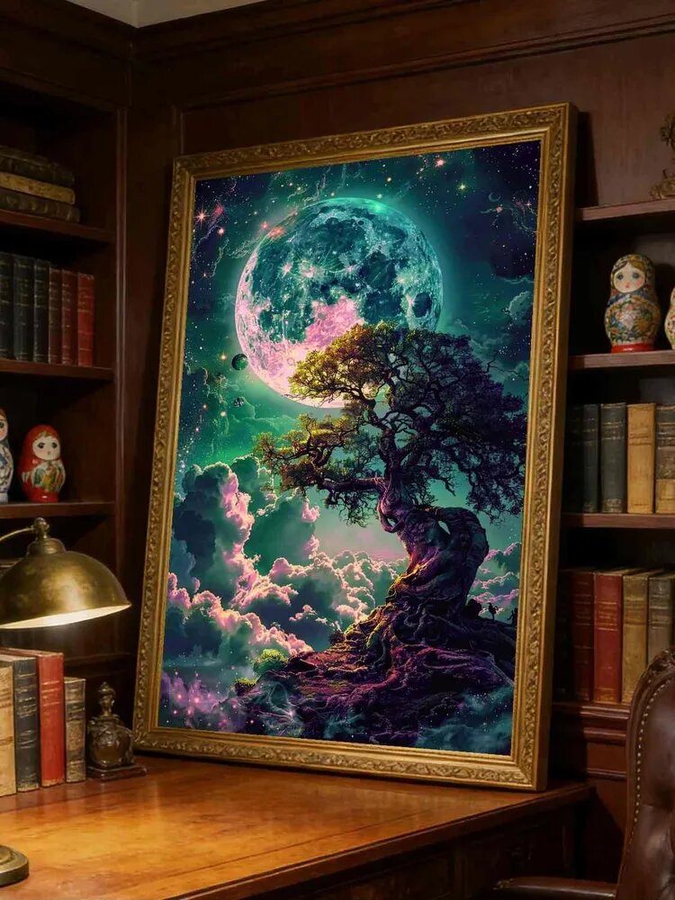 Картина "дерево жизни на облаках с луной" 40x60 см