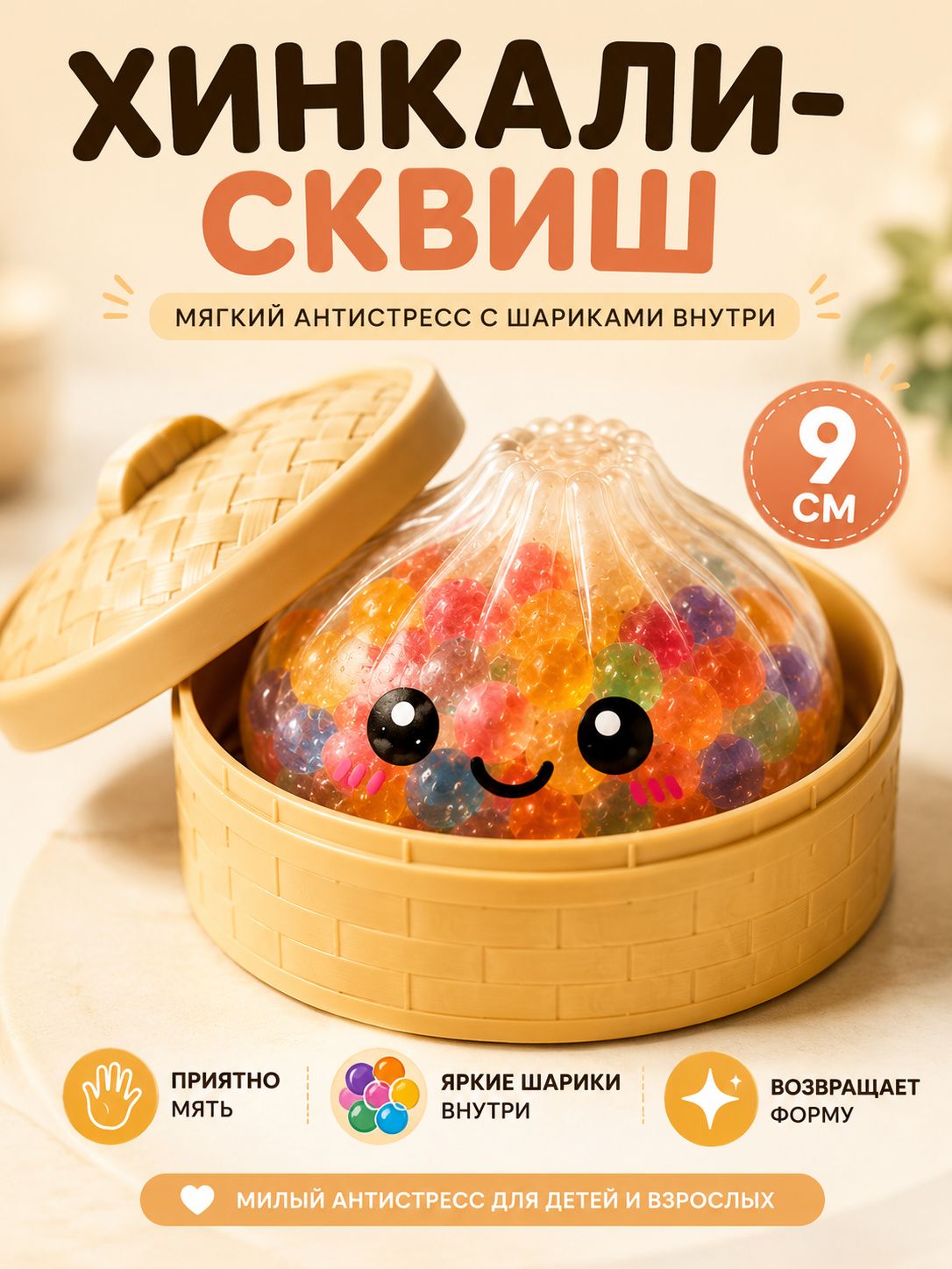 Glitter Dumpling Хинкали антистресс /пельмени сквиш/ антистрес сквиш-мялка/ игрушка для снятия стресса 9 см