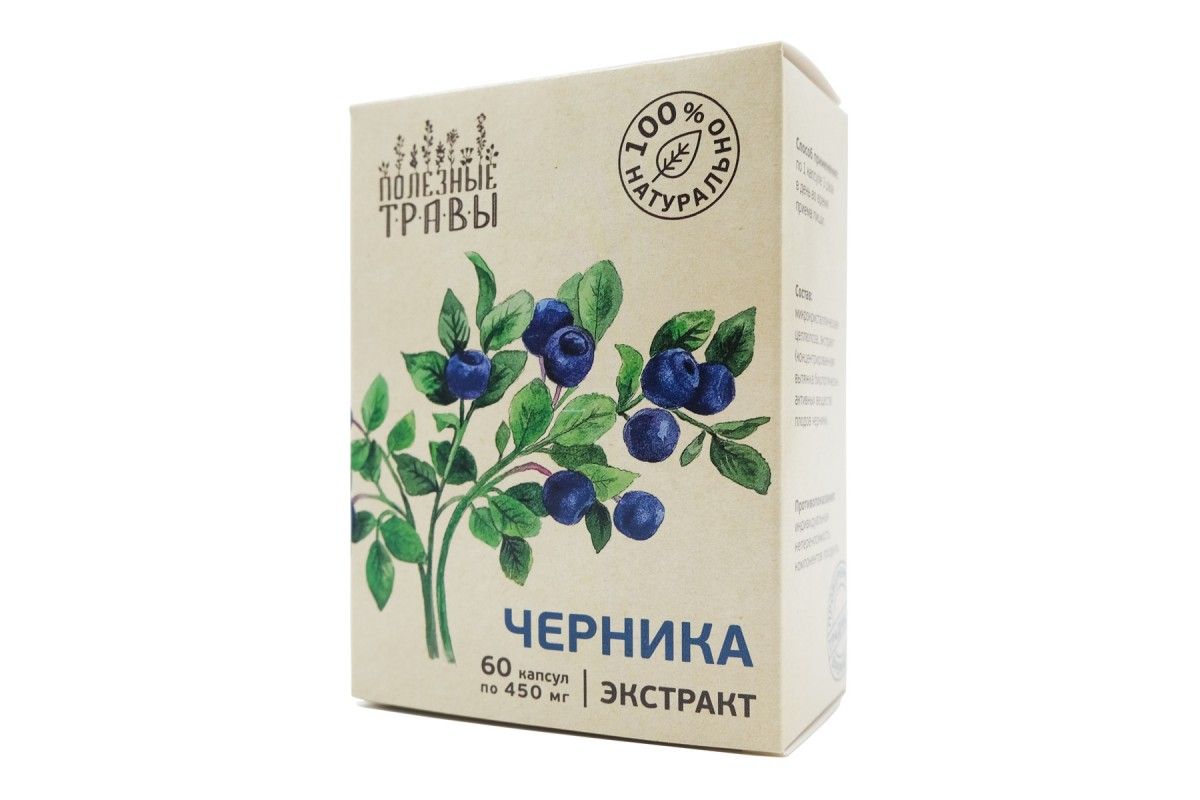Черника экстракт, 60 капсул от Пчела и человек для зрения, укрепления стенок сосудов глазного дна, кровоснабжения сетчатки