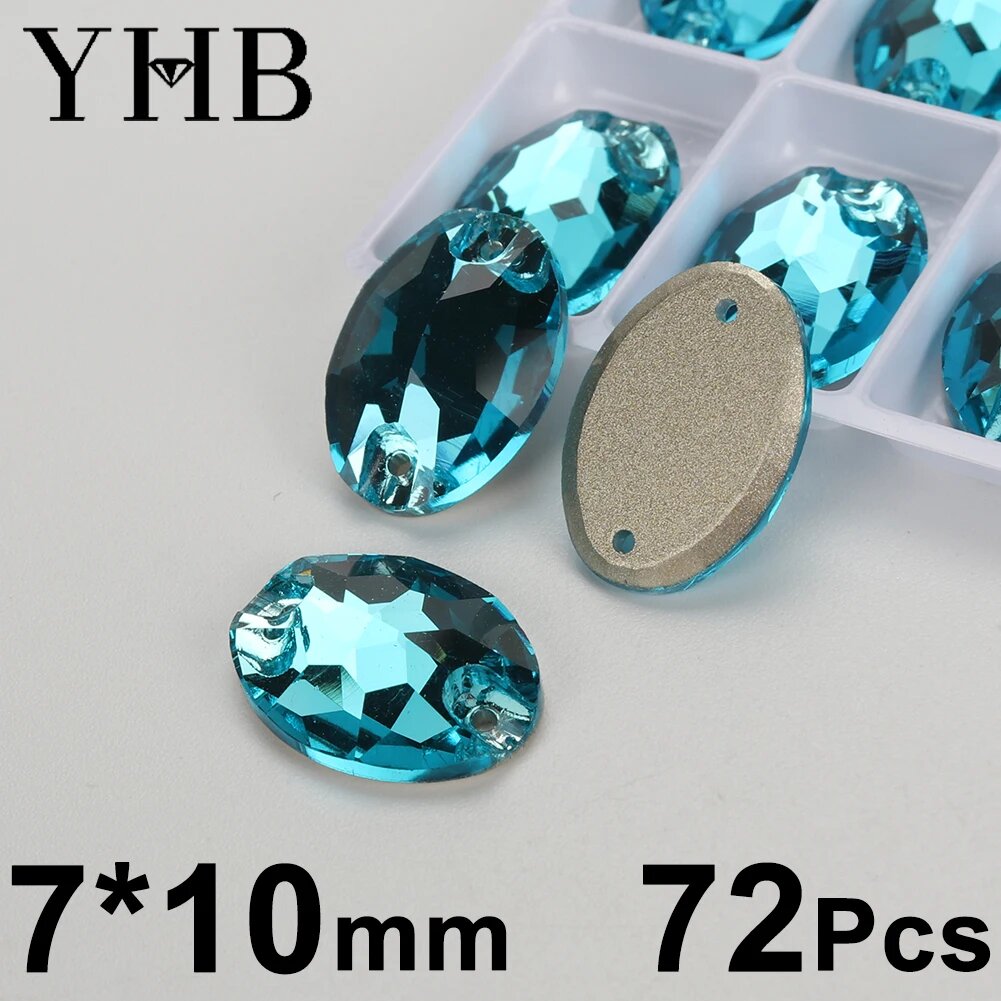Стеклянные стразы Oval 7X10mm, цвет аквамарин