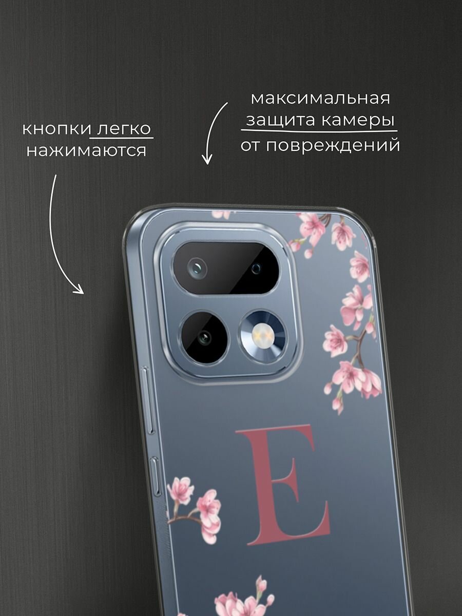 Силиконовый чехол на Realme 16 Pro / Реалме 16 Про с принтом Буква E сакура — фото 1