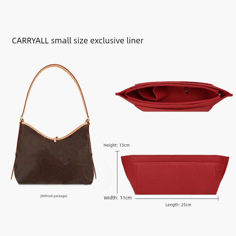 Красный LV Carryall Малый Размер Внутренний Мешок из Велюра с Застежкой и Ультра Легкой Конструкцией