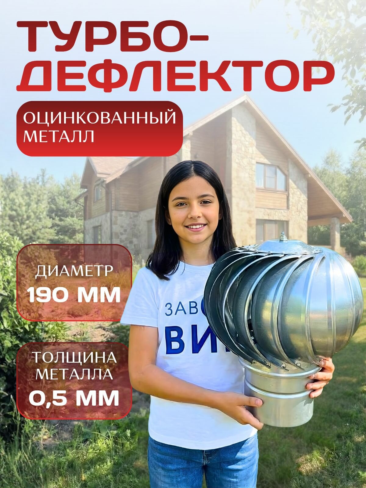 Турбодефлектор 190, труба нержавейка, дефлектор для вентиляции на трубу, оцинкованный металл