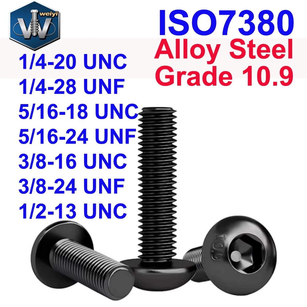 Болты с шестигранной головкой Weiyi, 1/4 5/16 3/8 1/2 UNC UNF ISO7380, класс 10,9, винты с шестигранной головкой из легированной стали с круглой головкой и полукруглой головкой