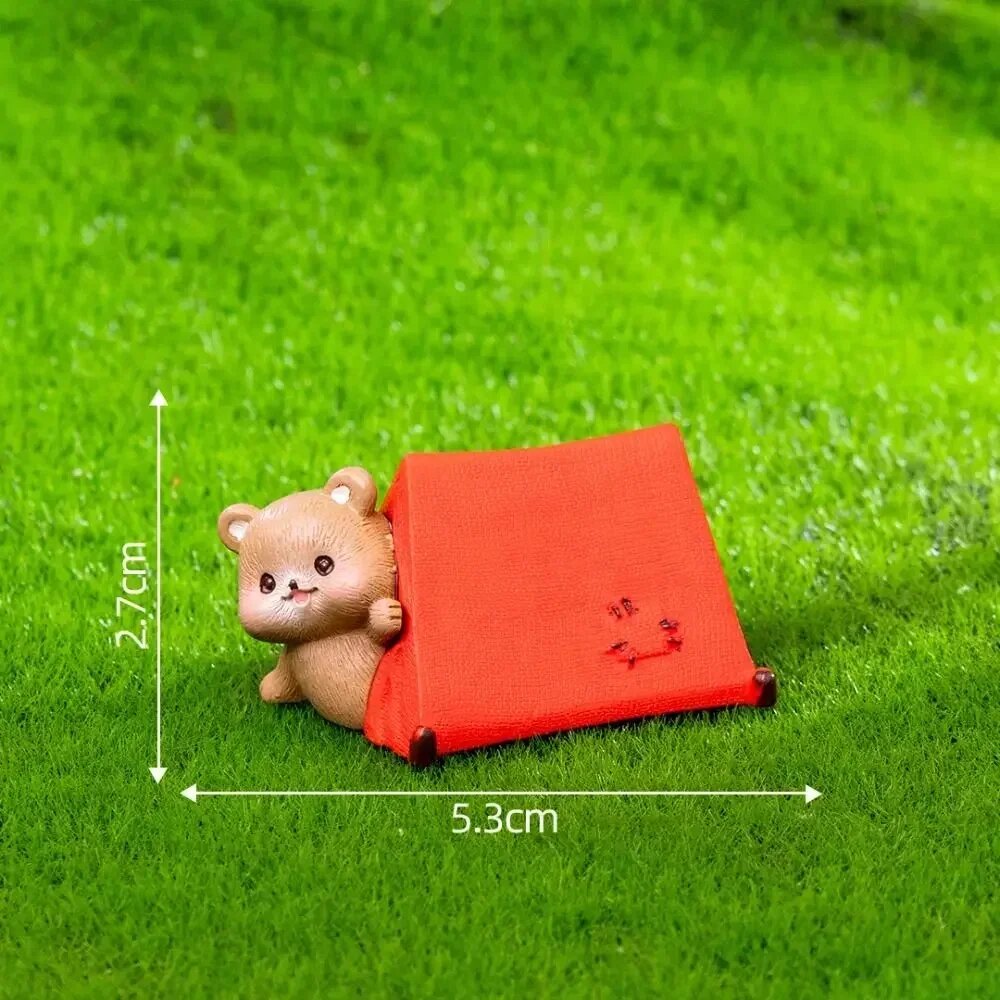 Миниатюрная фигурка медвежонка с палаткой, 2.7x5.3 см, Цвет: 1