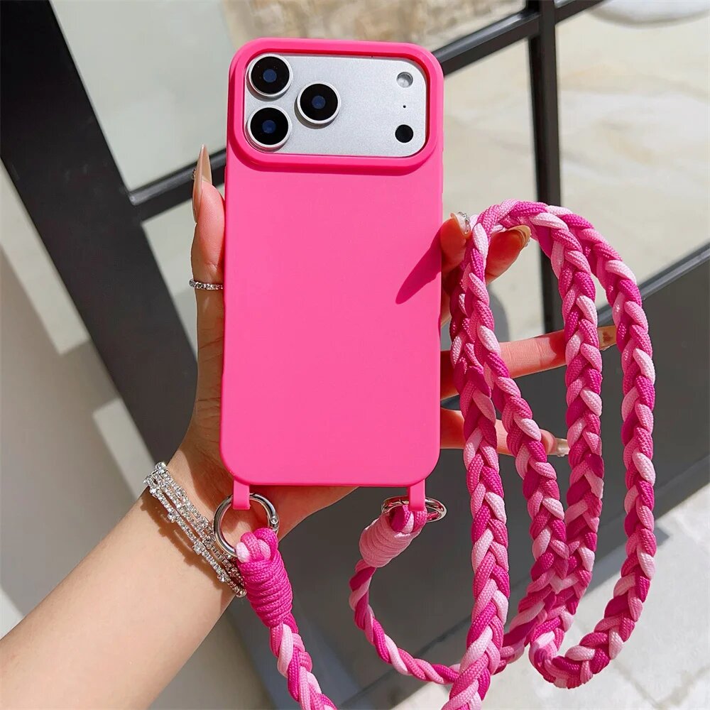 Розовый чехол для iPhone 11 с ремешком на шею
