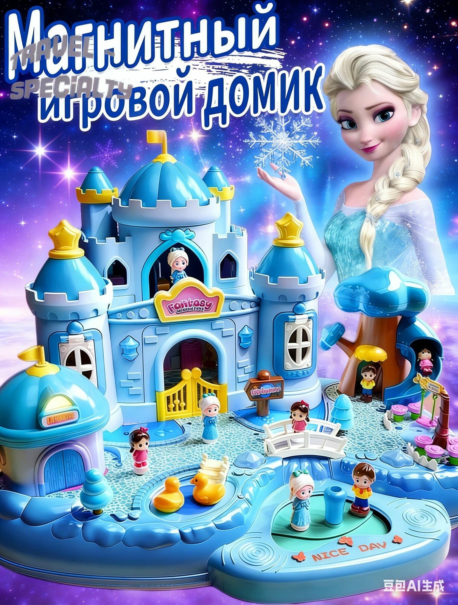 Магнитный конструктор "Холодное сердце" с Эльзой : пластиковый набор для девочек, идеальный подарок на 6 лет. Не требует батареек, множество вариантов игры, звуковые и световые эффекты.