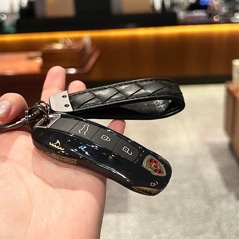 Черный ключевой браслет в виде акулы Porsche с одинарной оболочкой и плетеной лентой для Cayenne, Macan, 911, Taycan,