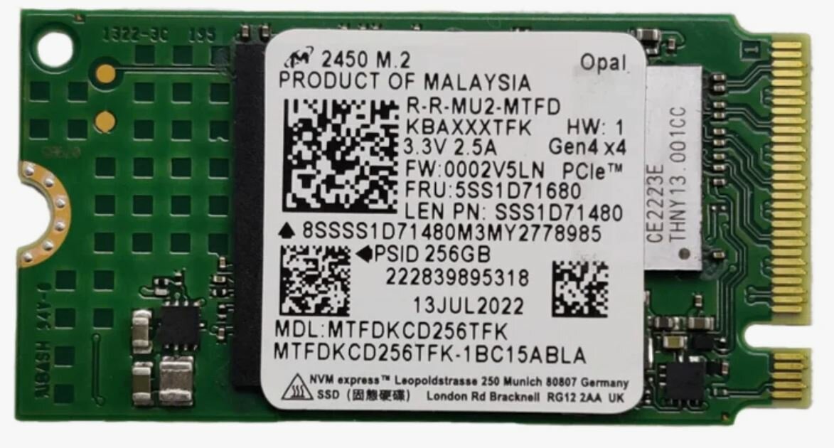 Внутренний SSD Micron M.2 PCIe NVMe SSD - 256GB (MTFDKCD256TFK-1BC1AABLA)