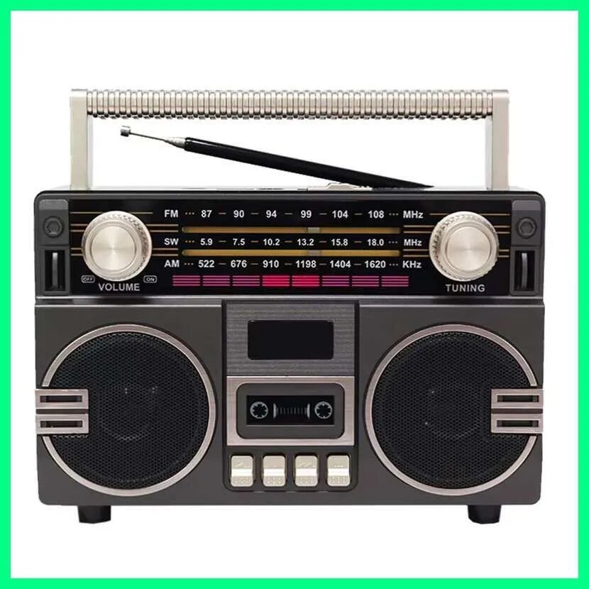 Магнитола черно-серая с кассетным приводом, радио AM/FM/SW, USB, SD, Bluetooth