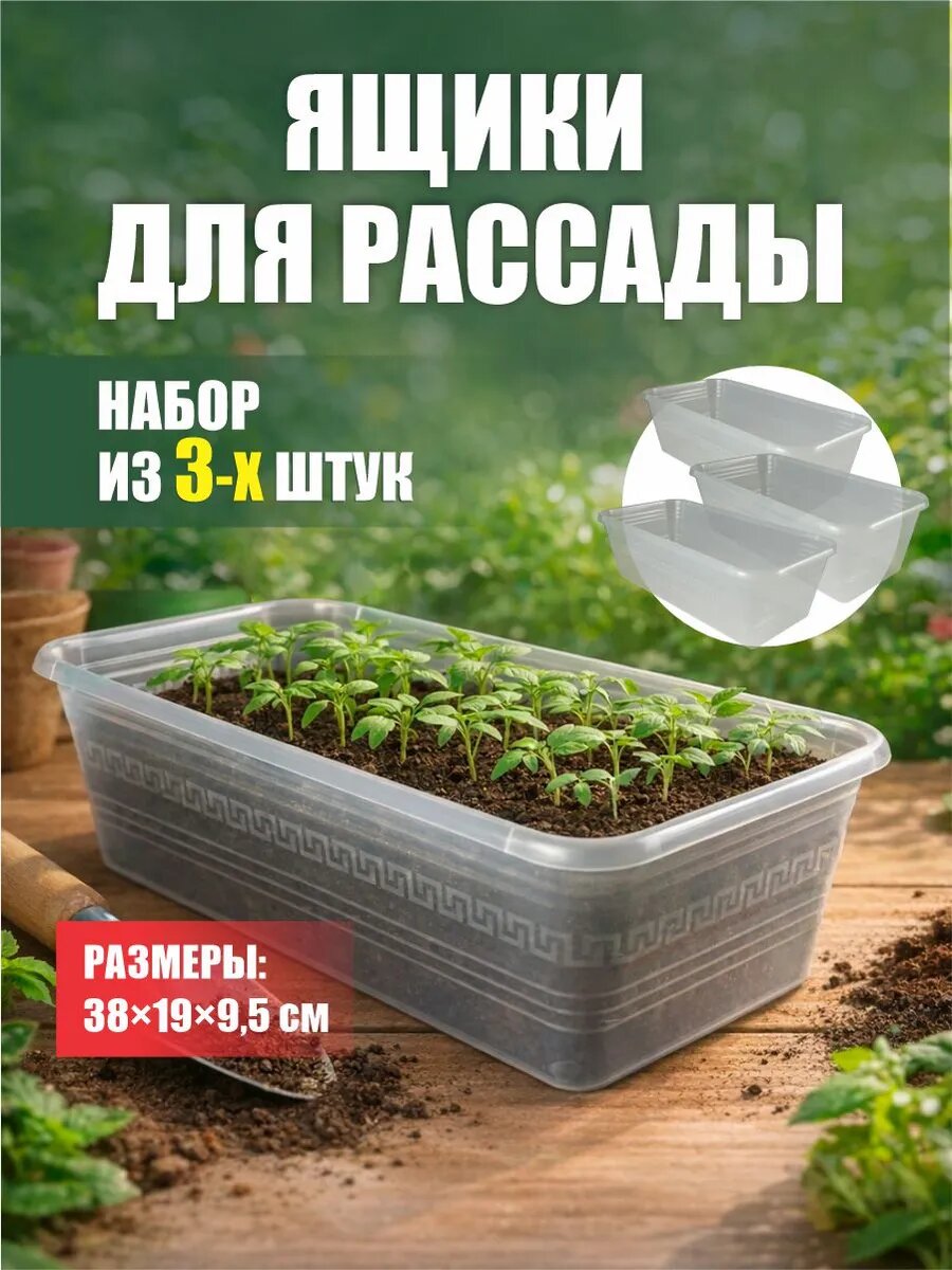 Комплект из 3-х ящиков для рассады для подоконника пластиковый 390*195*120