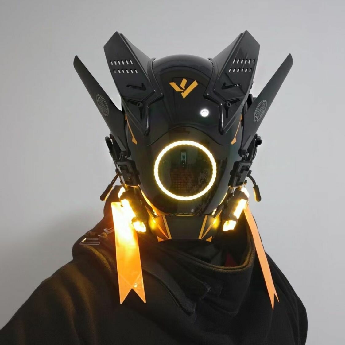 CyberMask-Pro Светодиодная маска в стиле киберпанк с программируемым дисплеем и светящимися дредами для косплея