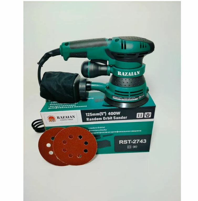 Шлифовальная машинка RAZAIAN 400Вт, диаметр 125мм, эксцентриковая, сетевой