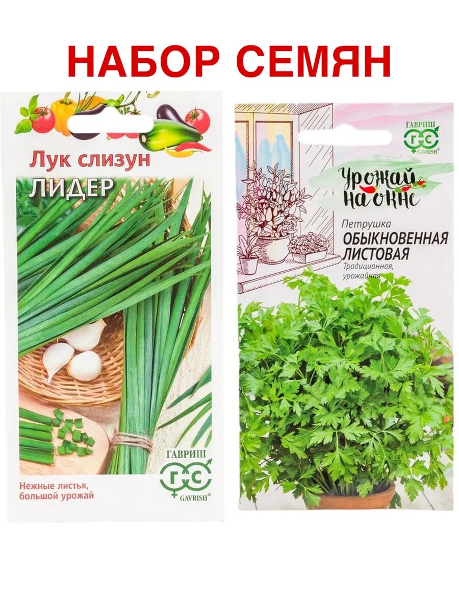 Набор семян Гавриш Лук Лидер 0.5г и петрушка Обыкновенная 2г