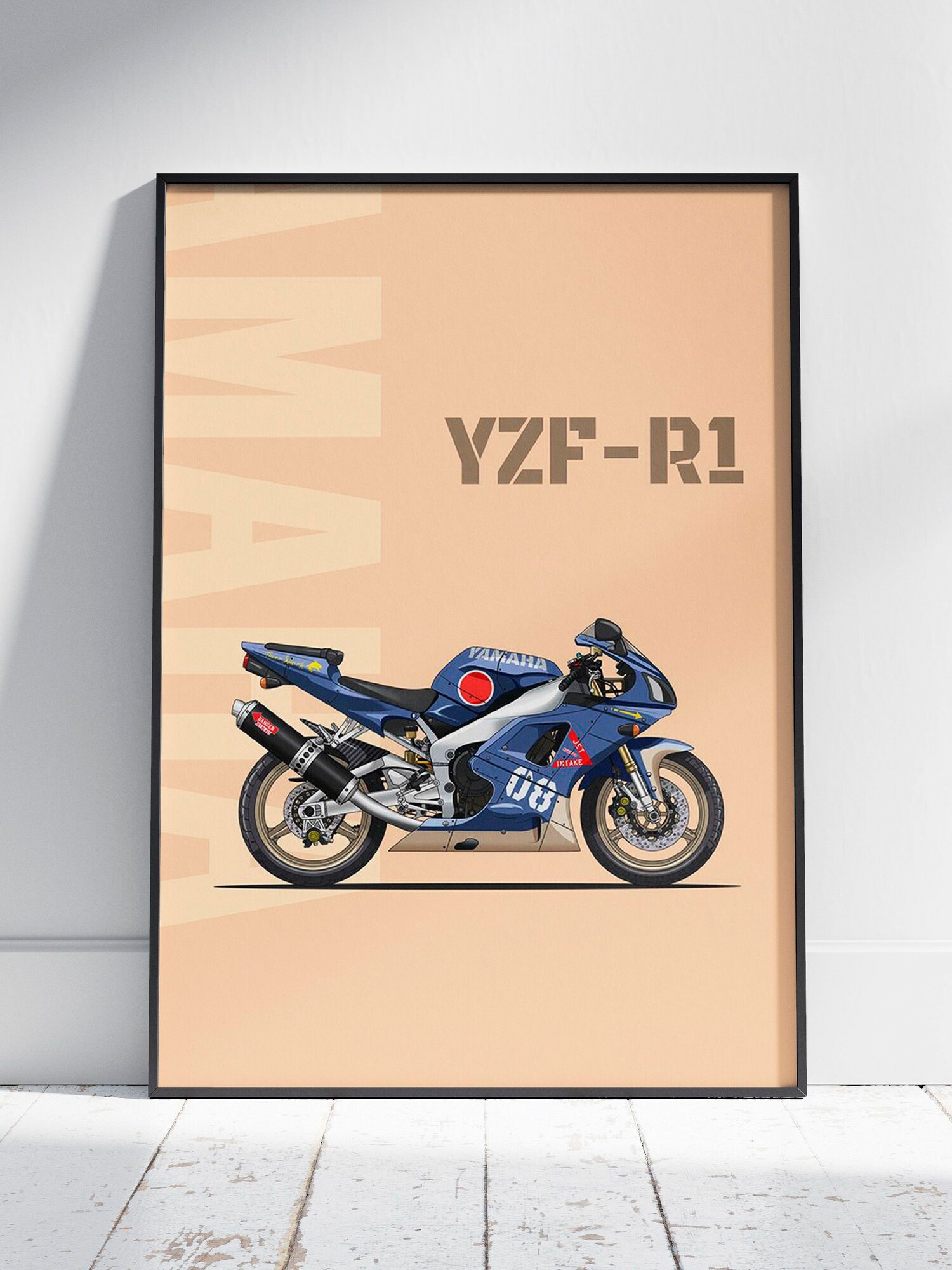 Плакат на стену для интерьера Мотоцикл (Yamaha YZF-R1 12) - Постер по мото и байкам формата A3 (30x42 см)