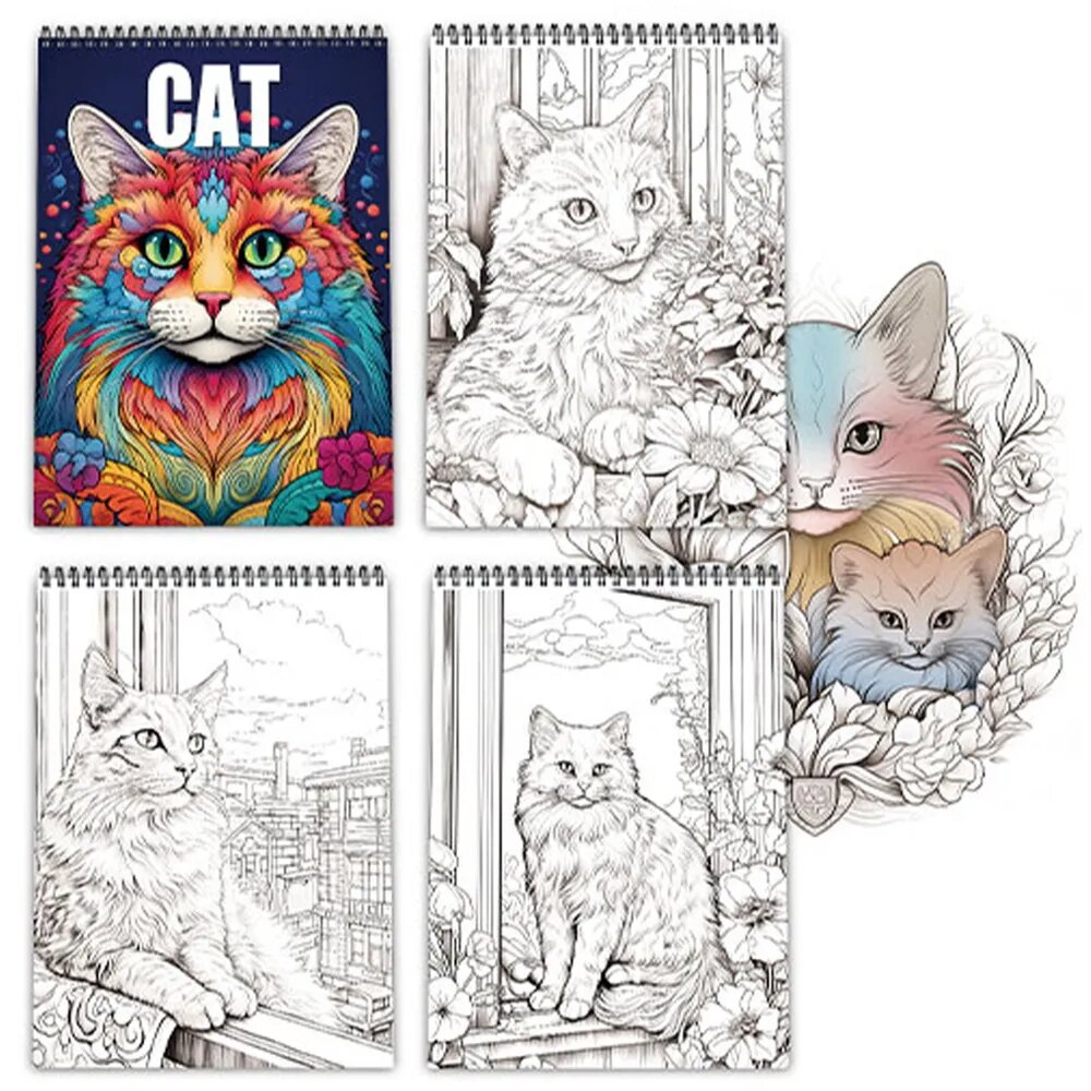 Книга для раскрашивания для взрослых, 4 шт, формат А4, 30 страниц, двойная спиральная скрепка, 24 цветных карандаша
