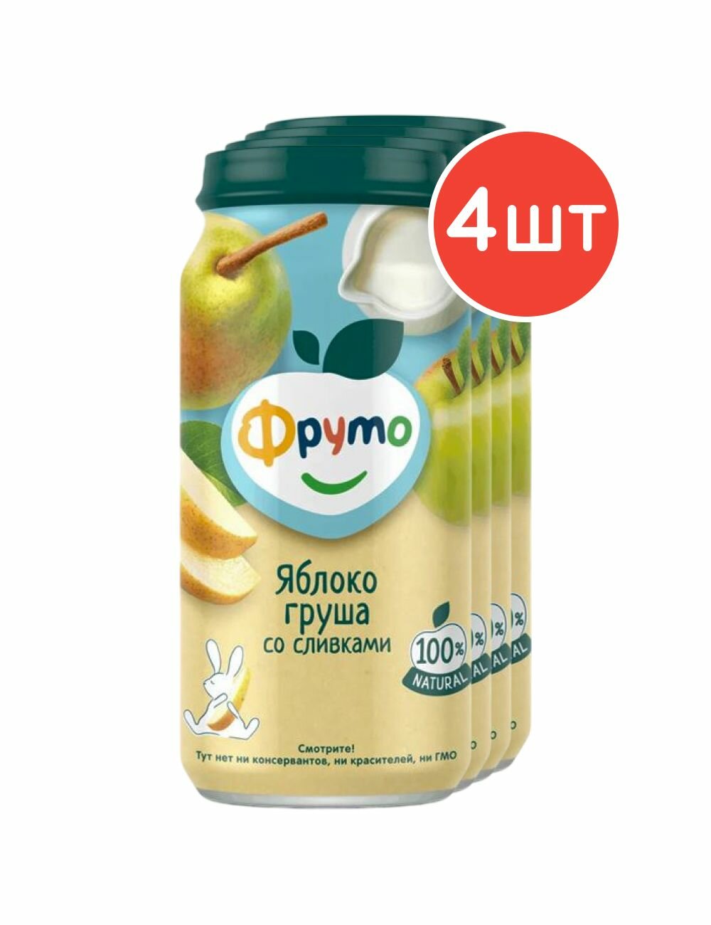 Пюре ФрутоНяня с 6 месяцев, Яблоко-груша-сливки 250г 4шт