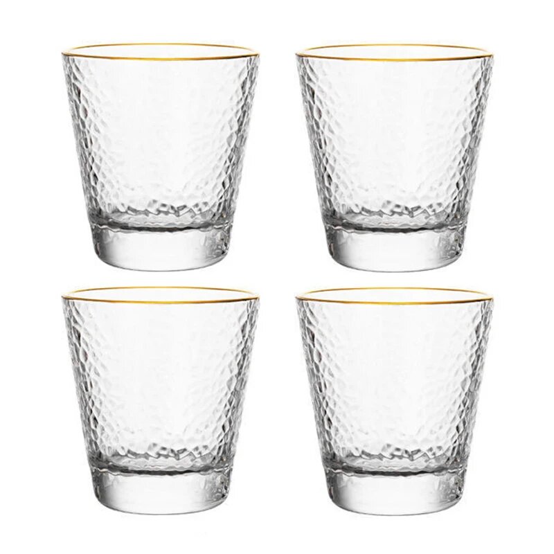 Стеклянные стаканы с золотым ободком, 330 мл 4pcs-short type