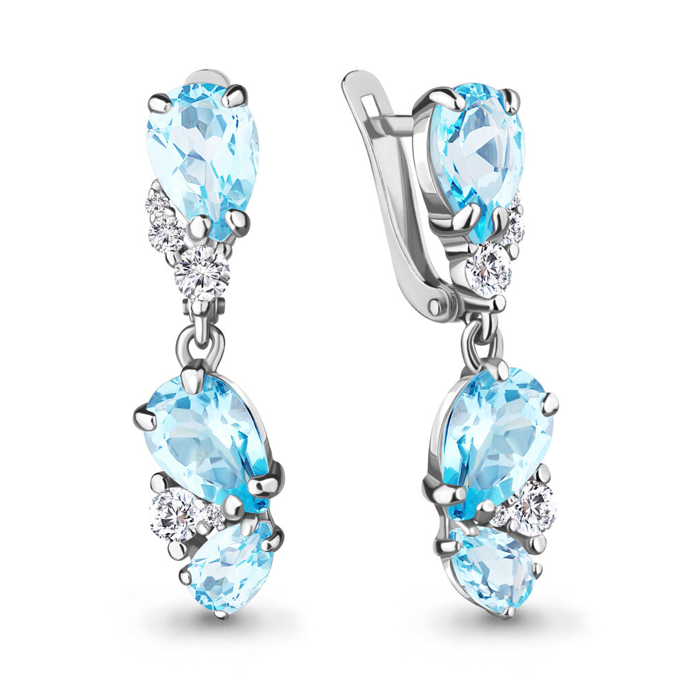 Серьги, серебро, 925 проба, родирование, фианит, топаз