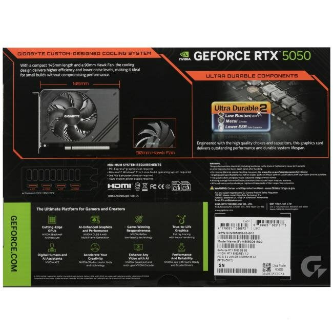 8Gb GDDR6 GIGABYTE GV-N5050D6-8GD Rev1.0 (RTL) 2xHDMI+2xDP