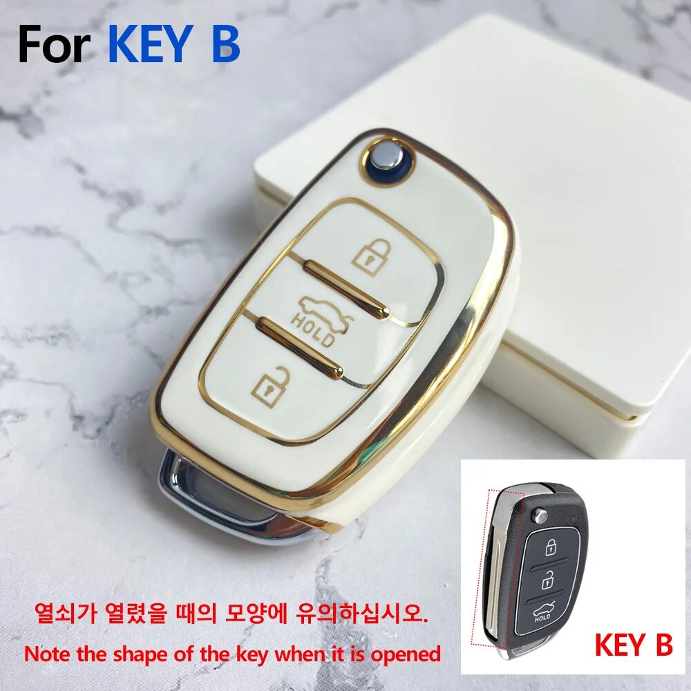 Откидной чехол для ключа автомобиля 3/4 бутылки для Hyundai Solaris Creta Ix25 Key B-2HOLD-white