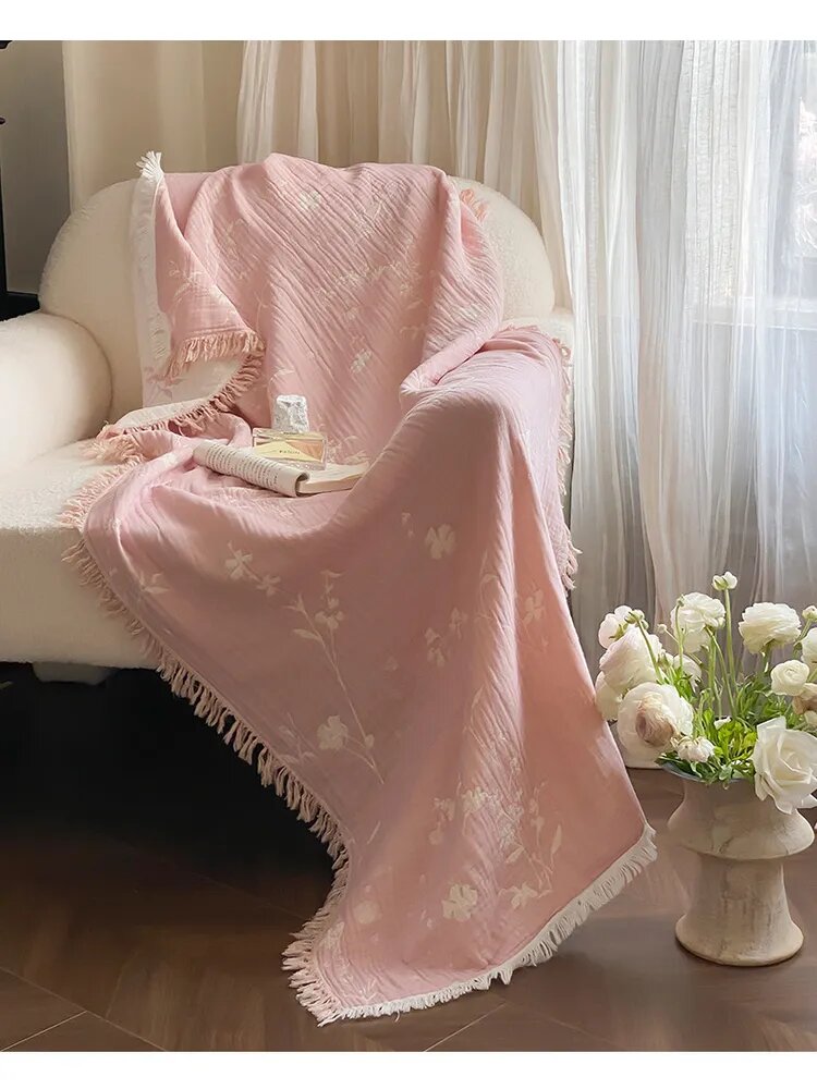 Плед пэчворк вязаный розовый с бахромой Soft 80x160 см для отдыха