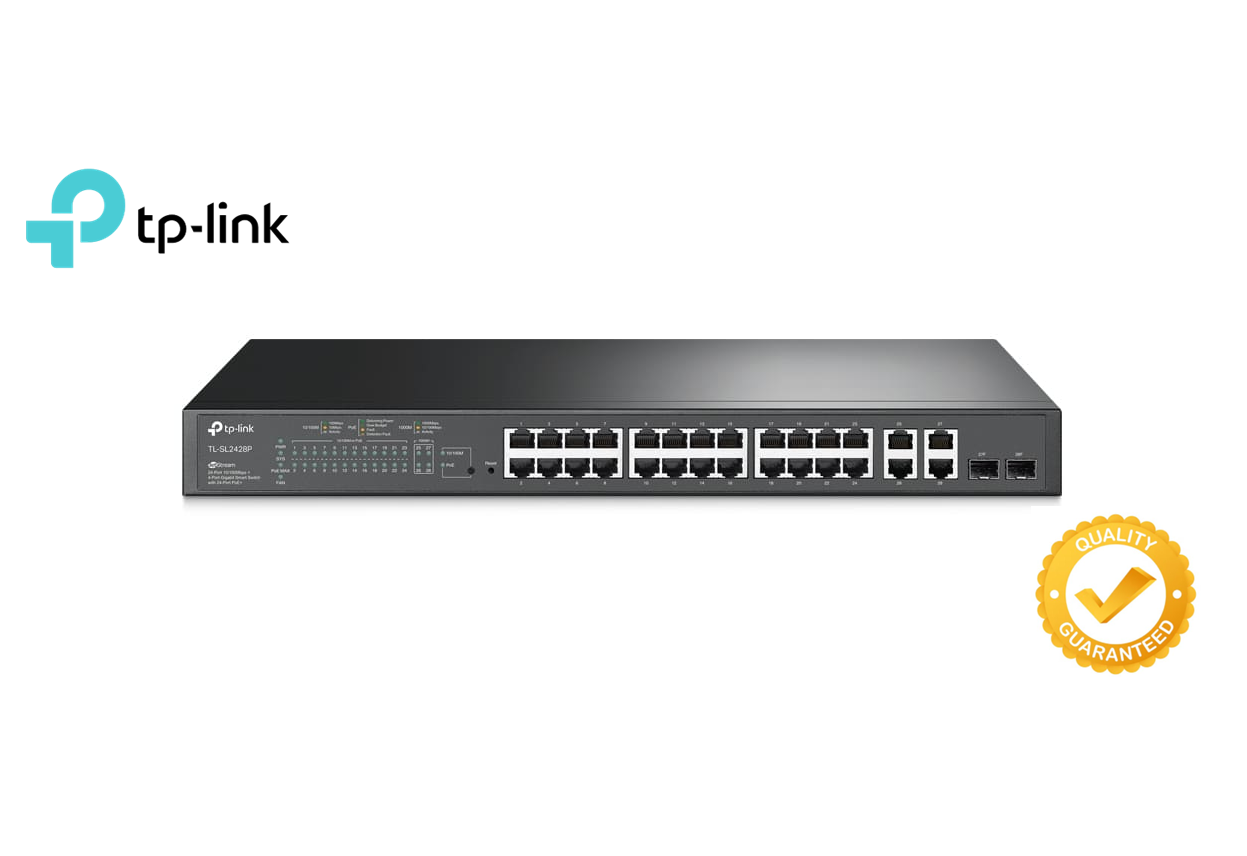 TP-Link TL-SL2428P, JetStream 24портовый управляемый РоЕ-коммутатор с 2 гигабитными портами без РоЕ и 2 SFP слотами