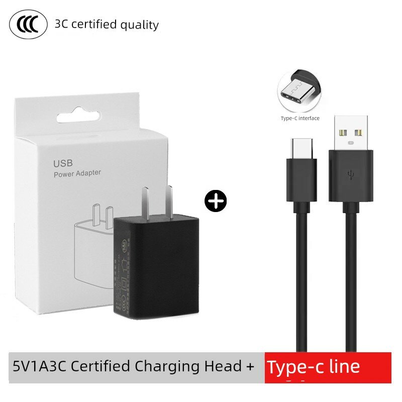 3C сертифицированное USB-зарядное устройство 5В1А с черным цветом, одноканальным портом и кабелем Type-C длиной 1 м для