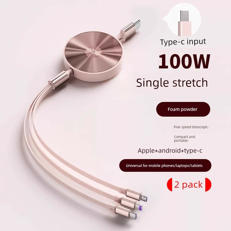 Розовый кабель с пенным покрытием 100Вт USB-C вход для iPhone, Android, Type-C, длина 1.1м