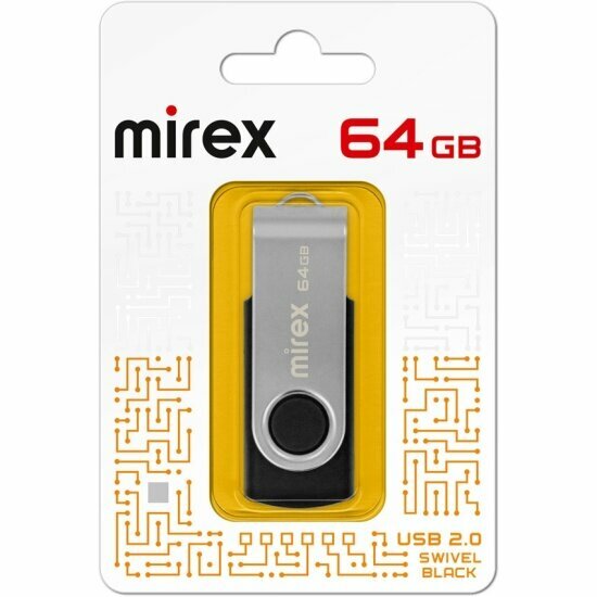 Флэш накопитель Mirex 64 Гб SWIVEL BLACK USB 2.0 (13600-FMURUS64)