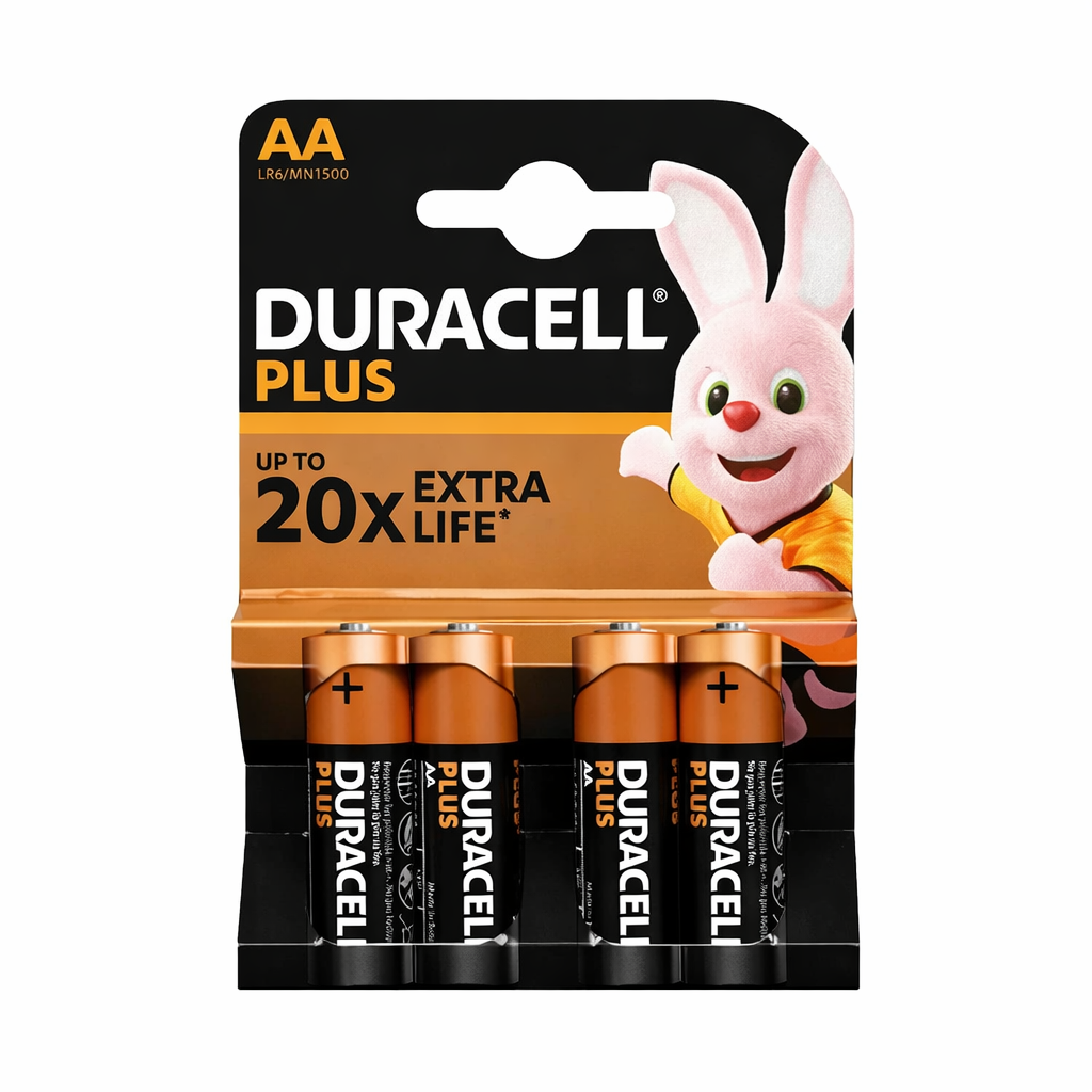Батарейки DURACELL PLUS AA, 4 штуки (4 батарейки в одном блистере)