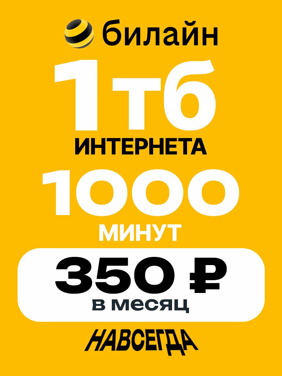 Сим карта с тарифом 1ТБ 1000 минут 350 р в месяц