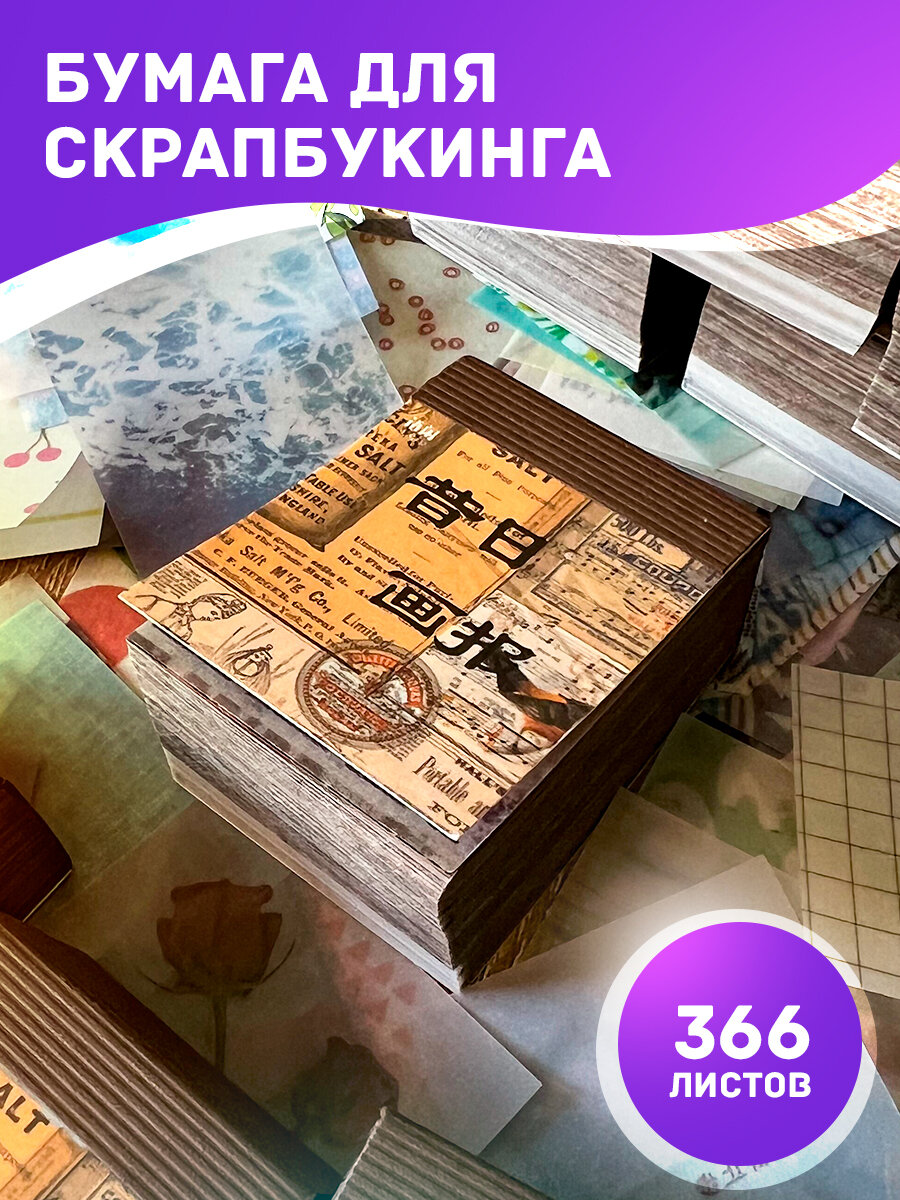 Бумага для скрапбукинга 366 листов, полупрозрачная, с рисунком