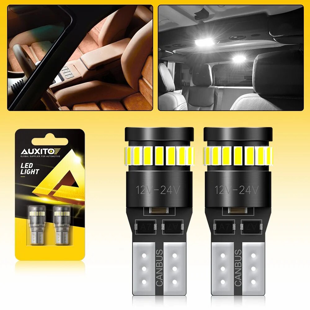AUXITO 2 шт. Canbus W5W T10 24 В светодиодный светильник для внутреннего освещения номерного знака грузовика, автомобильные лампы 12 В-24 В, супер яркий 6000 К SMD