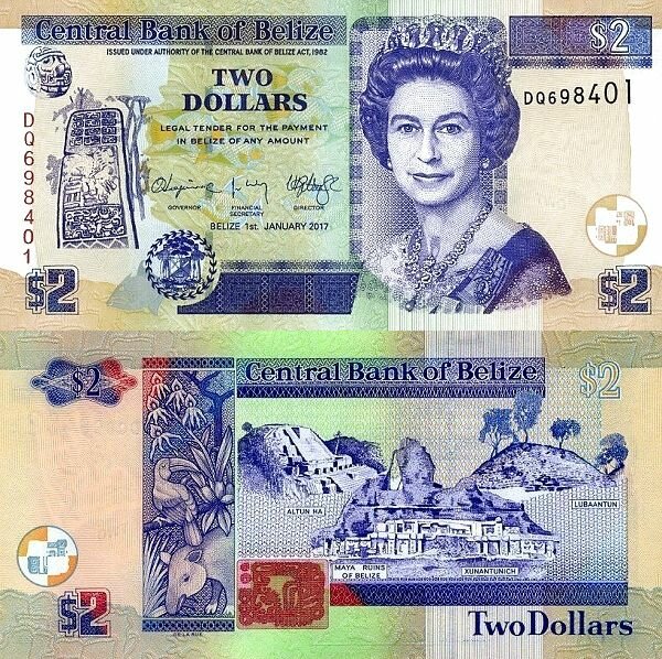 Белиз 2 доллар 2003-2021 Руины майя в Белизе UNC