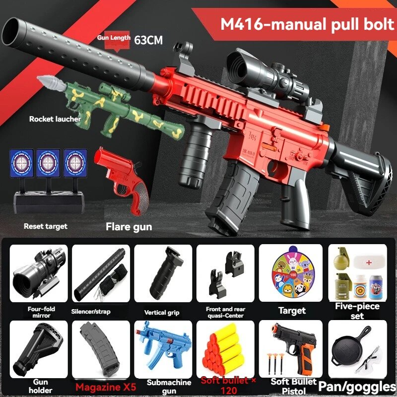 Детский пистолет-автомат M416, снайперская винтовка, пневматический бластер с мягкими пулями, модель для стрельбы, подарок на день рождения для мальчиков, для игр в CS