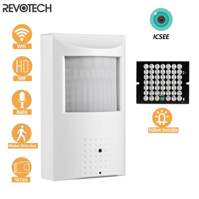 REVOTECH XMeye WIFI Аудио IP-камера 2MP/5MP с ночным видением 940 нм Миниатюрная внутренняя камера H.265 Onvif P2P Система безопасности с слотом для SD-карты-