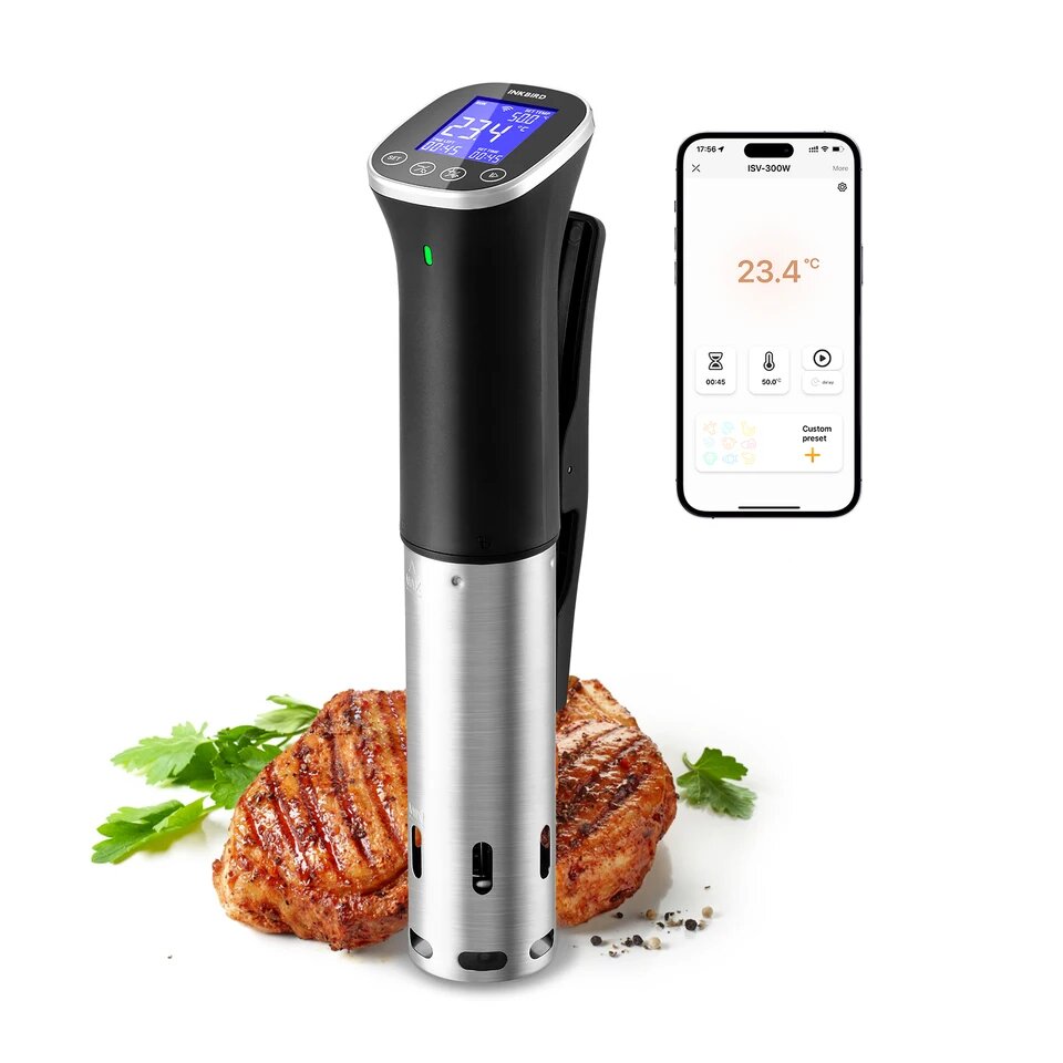 Машинка для су-вида INKBIRD WiFi ISV-300W с водонепроницаемостью IPX7, со стиральной функцией, дистанционным управлением через приложение, с рецептами, будильниками и функцией бронирования — розетка ЕС