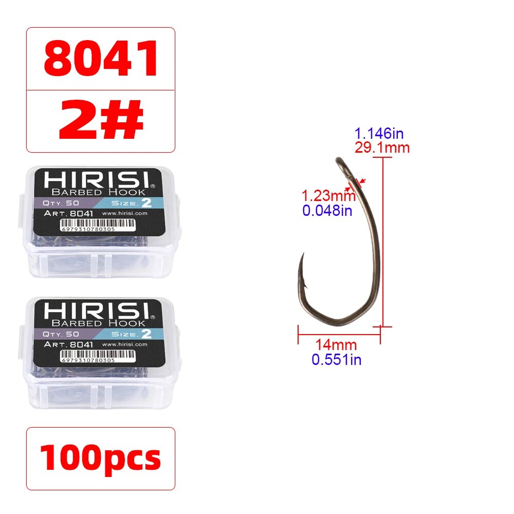 Рыболовные крючки Hirisi 8041, 100 шт, Size 2