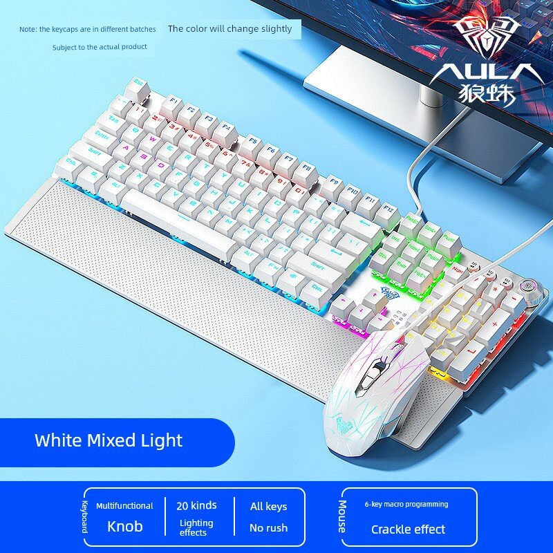 Механическая клавиатура с переключателем Cherry MX Red и мышь (108 клавиш, белый, проводная) с подставкой и магнитной