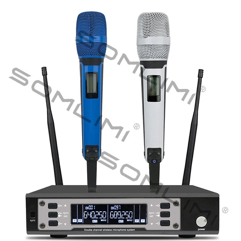 SOMLIMI EW135G4 Беспроводной микрофонный комплект с белыми и синими гарнитурами для сцен, свадеб и мероприятий