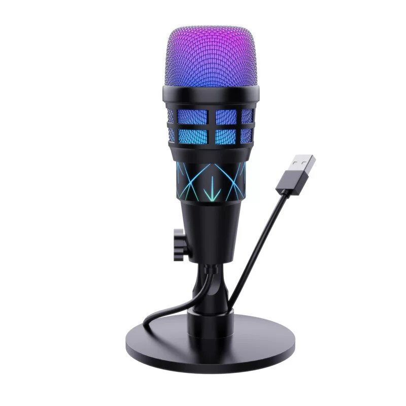 USB-микрофон с подсветкой RGB для игр, онлайн-встреч и пения — шумоподавление и высокое качество